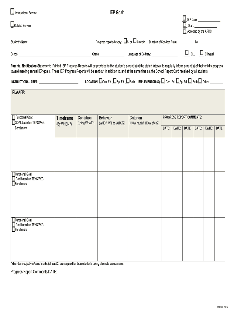 Fillable Online Standards Based IEP Form Fax Email Print - pdfFiller