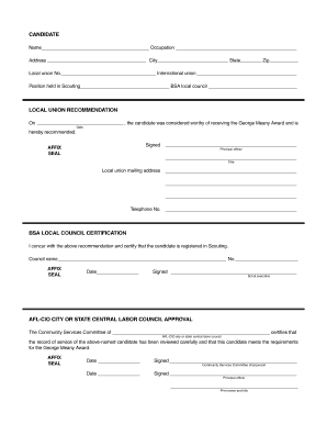 Fillable Online ocbsa George Meany Award bApplicationb Fax Email Print ...