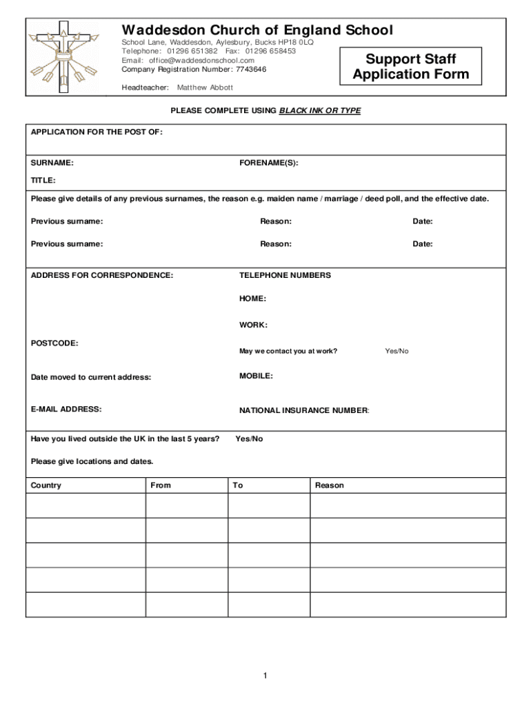 Fillable Online APPLICATION FORM-Support Staff Feb2020 Fax Email Print ...