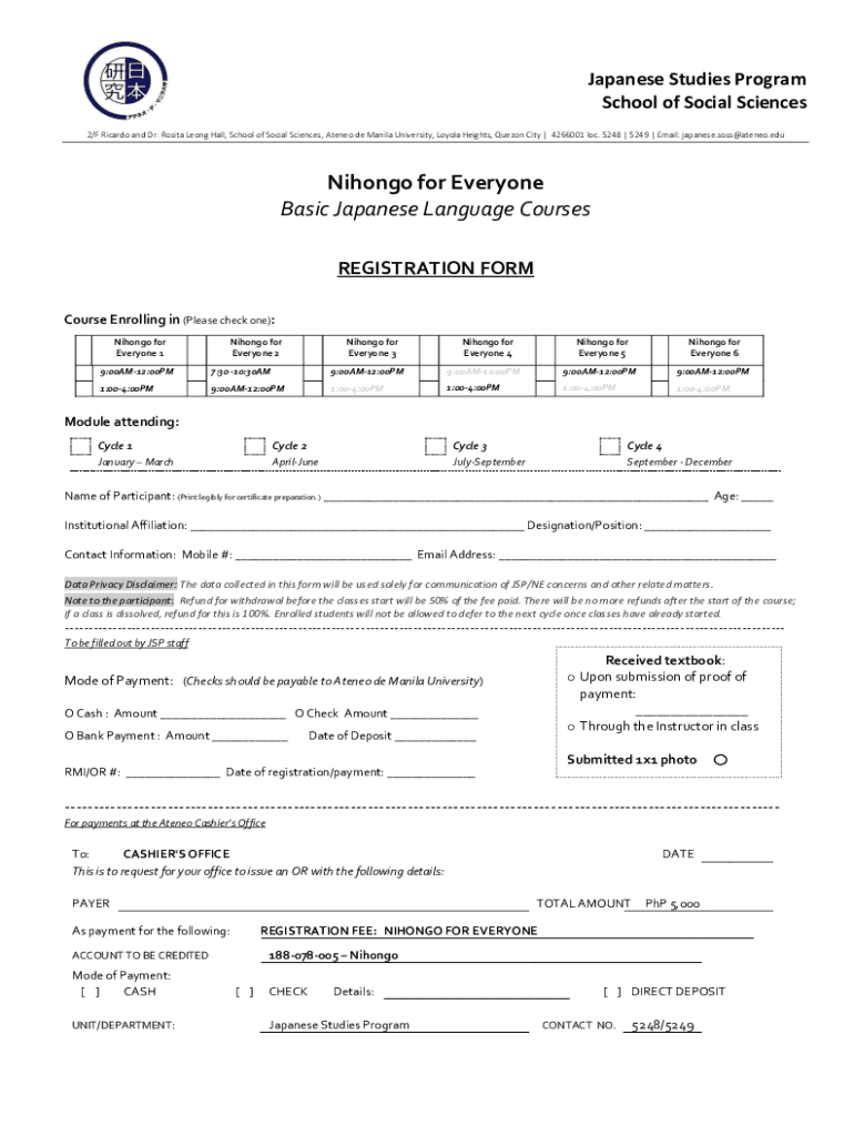 Fillable Online Rosita Leong Hall, School of Social Sciences, Ateneo de ...