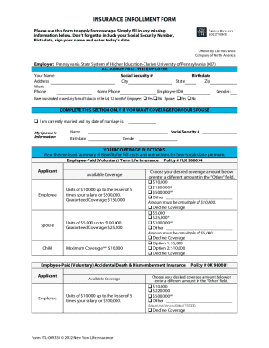 Fillable Online INSURANCE ENROLLMENT FORM Fax Email Print - pdfFiller