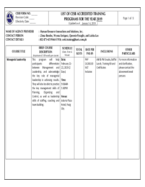 Fillable Online 2019 List of CESB Accredited Training Programs - 1st ...