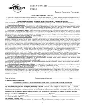 Fillable Online Patient Consent to Transport - Life Flight Network Fax ...
