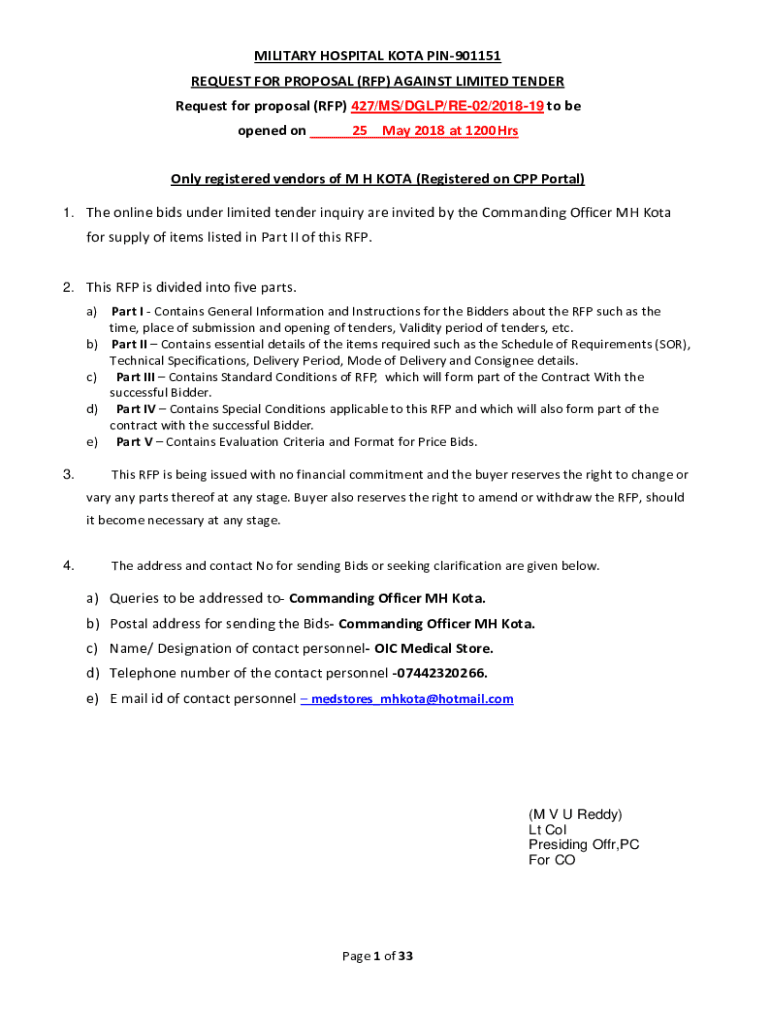 Fillable Online 174 Military Hospital Request for Proposal (RFP ...