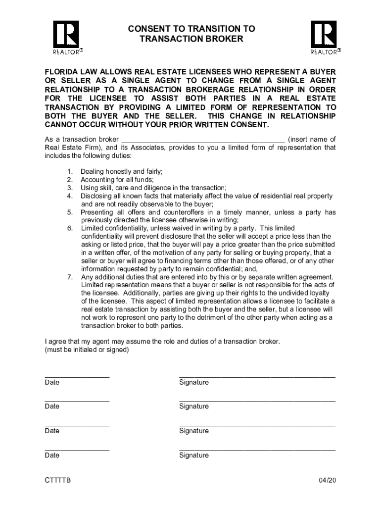 Fillable Online Disclosure and Consent to Transition from Single Agent ...