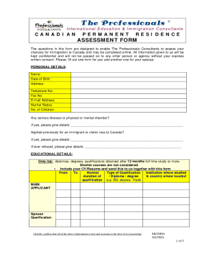 Fillable Online Free Canadian Immigration Evaluation Forms Fax Email ...