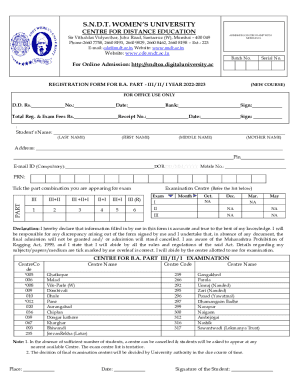 Fillable Online sndt ac registration form for ba part - iii / ii / i ...