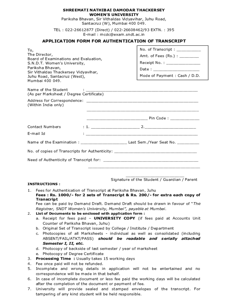 Fillable Online sndt ac 2661 5138 Asst. Registrar 2: 2660 3259 MA, B.Ed., H. Sc., Nsg. Fax Email ...