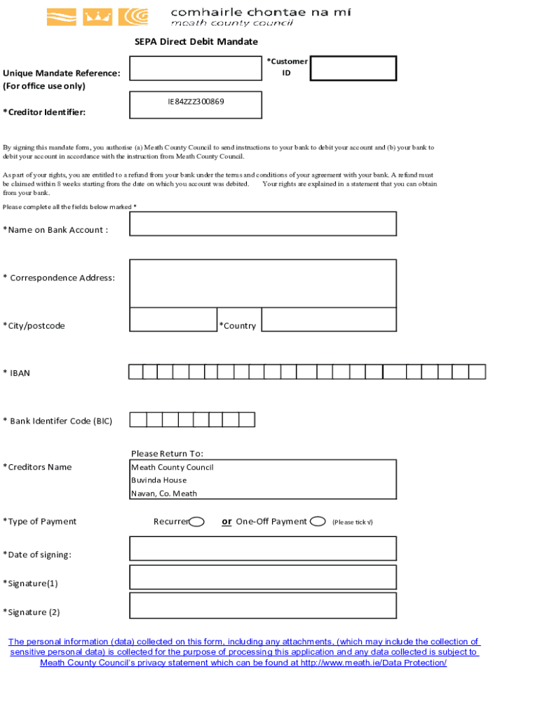 Fillable Online sepa direct debit mandate.xls Fax Email Print - pdfFiller