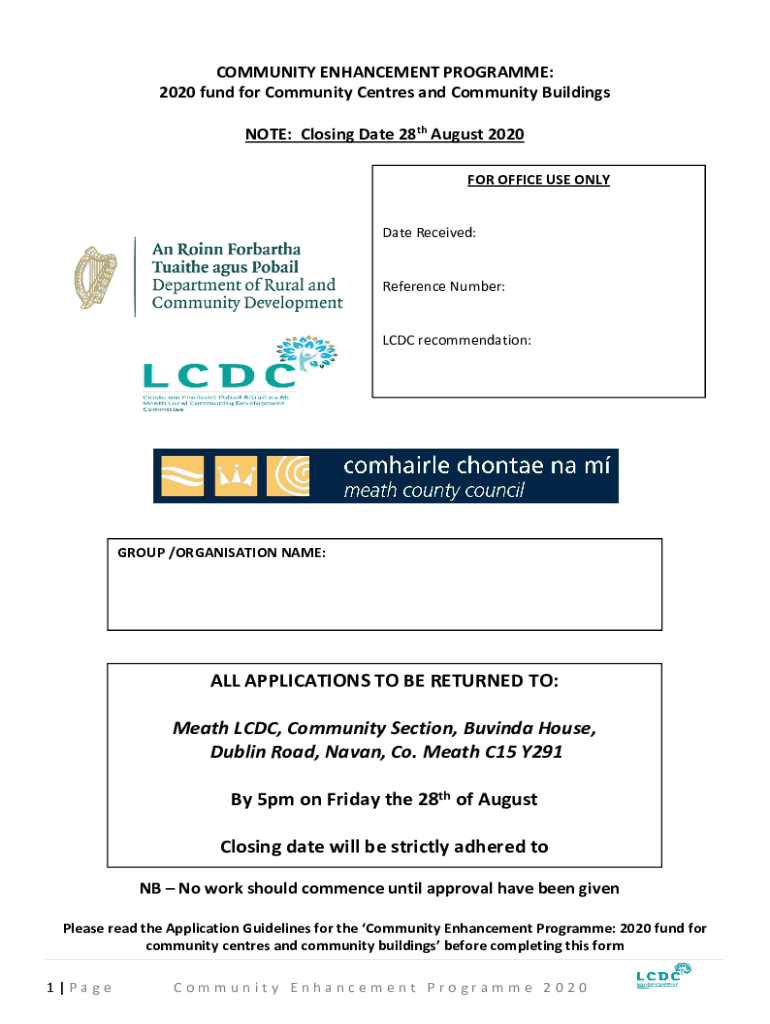 Fillable Online Application Form - 2020 CEP for Community Centres and ...