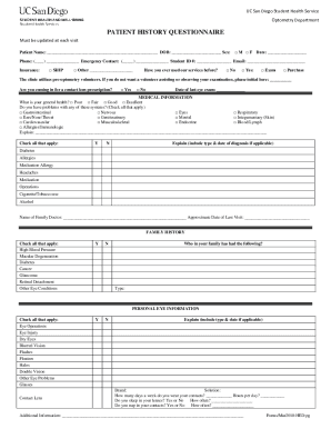 Fillable Online studenthealth ucsd PATIENT HISTORY QUESTIONNAIRE ...