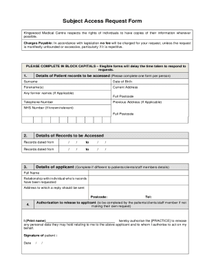 Fillable Online Subject Access Request Form - Kingswood Medical Centre Fax Email Print - pdfFiller
