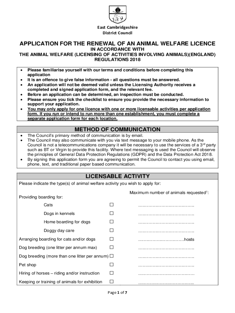 Fillable Online Guide to the Animal Welfare (Licensing of Activities ...