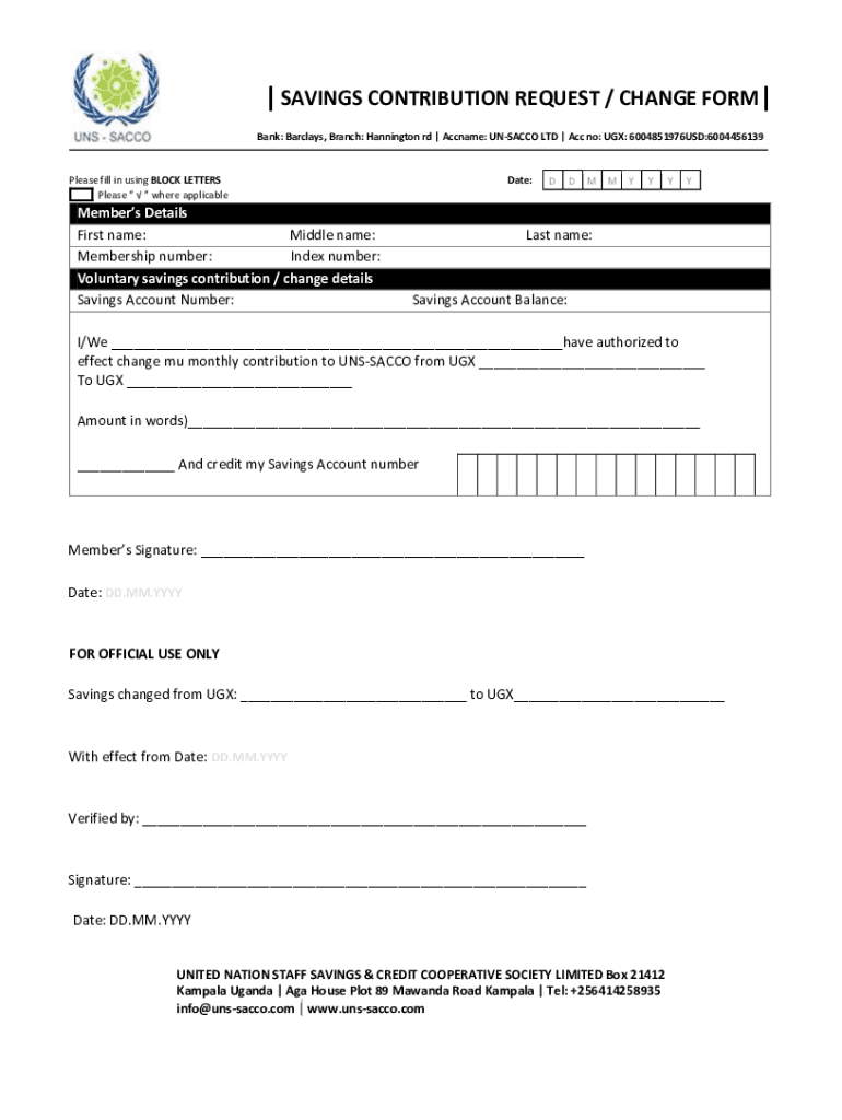 Fillable Online SAVINGS CONTRIBUTION REQUEST / CHANGE FORM Fax Email ...