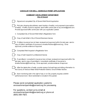 Fillable Online checklist for well/borehole permit application - City ...