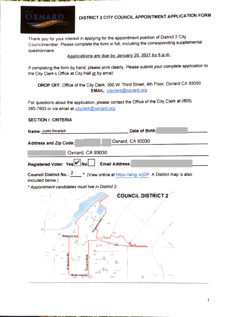 Fillable Online district 2 city council appointment application form ...