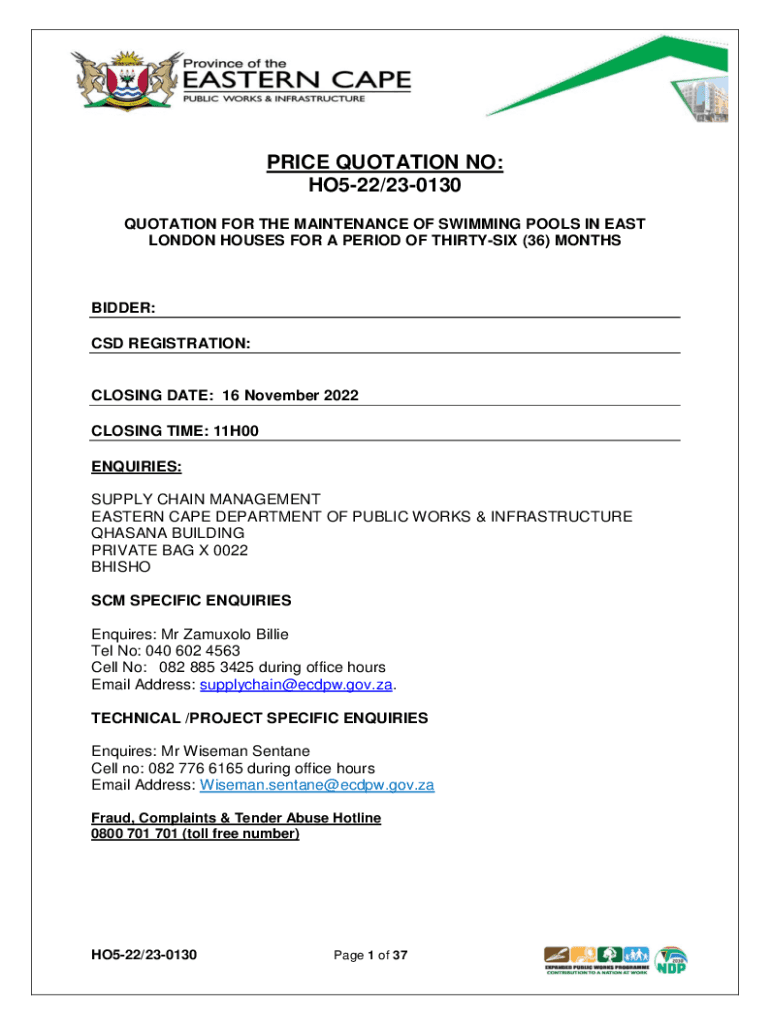 Fillable Online The Bidding Process from the Pool Service and the ...