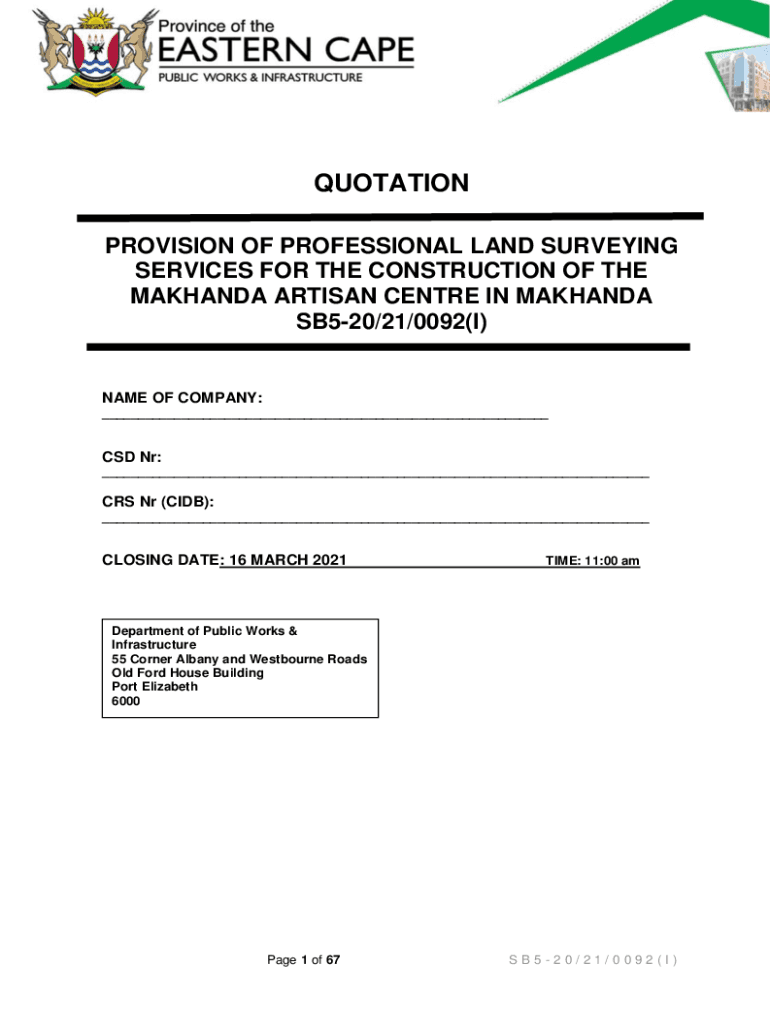 Fillable Online QUOTATION - Eastern Cape Public Works Fax Email Print ...