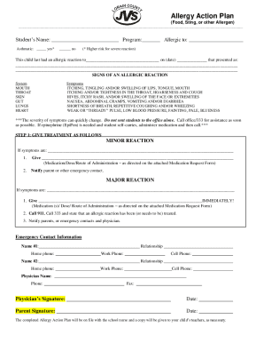 Fillable Online Developing an allergy policy and allergy action plans ...