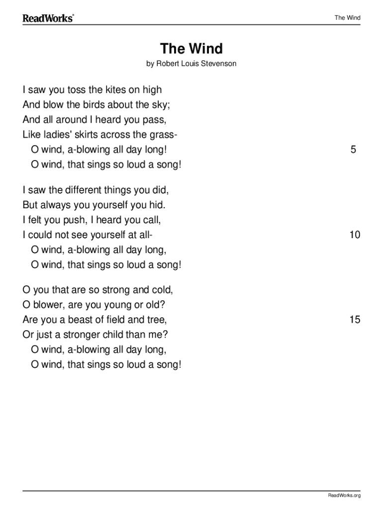 Fillable Online The Wind by Robert Louis Stevenson - Your Daily Poem ...