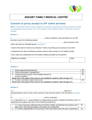 Fillable Online Consent for Proxy Access to GP Online Services Fax ...