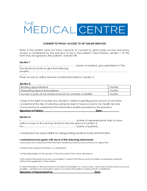 Fillable Online CONSENT TO PROXY ACCESS TO GP ONLINE SERVICES Fax Email ...