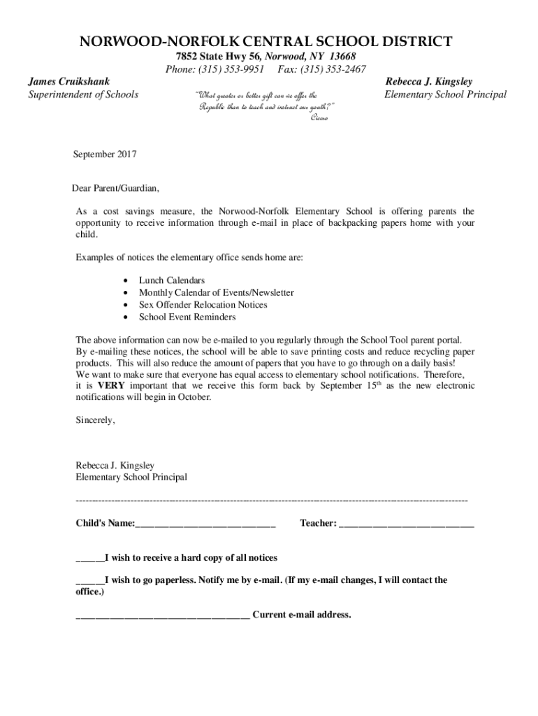 Fillable Online District Overview / Home - Norwood-Norfolk Central School Fax Email Print ...