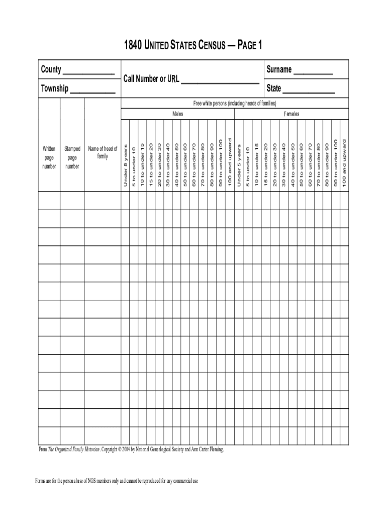 Fillable Online 1840 census - National Archives genealogy forms and ...