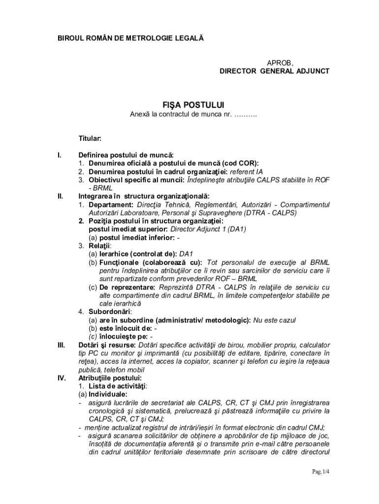 Fillable Online Model fisa de post director general adjunct ...