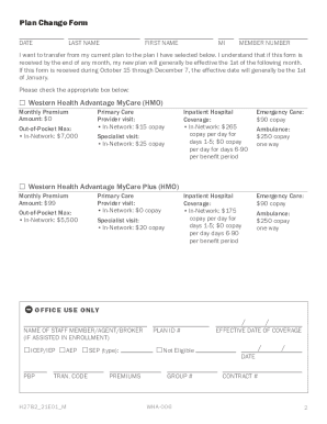 Fillable Online 2021 Western Health Advantage Plan Change Form. 2021 Western Health Advantage ...