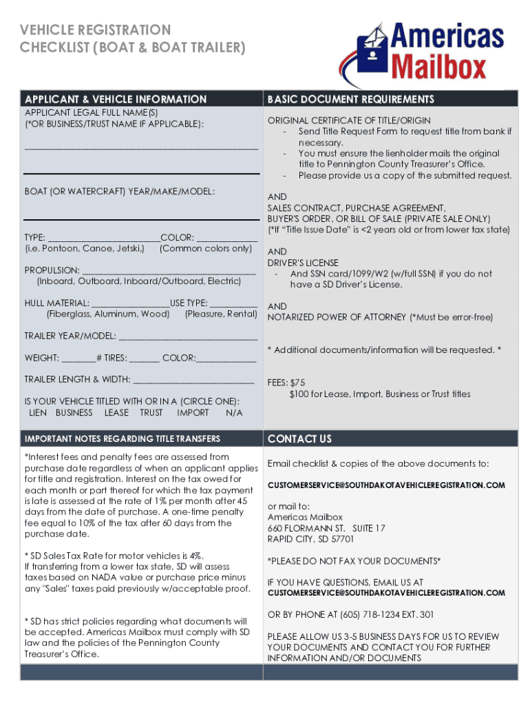 Fillable Online Americas Mailbox Vehicle Registration Terms of Service ...