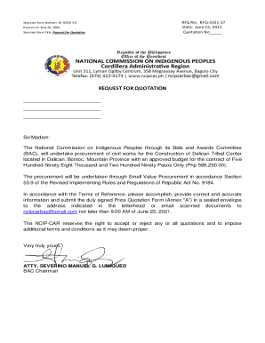 Fillable Online REQUEST FOR QUOTATION - NCIP-CAR Fax Email Print ...