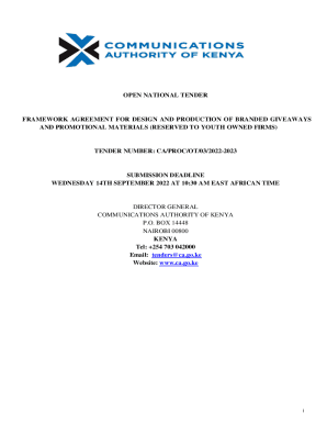 Fillable Online Open National Tender Framework Agreement For Design and ... Fax Email Print ...
