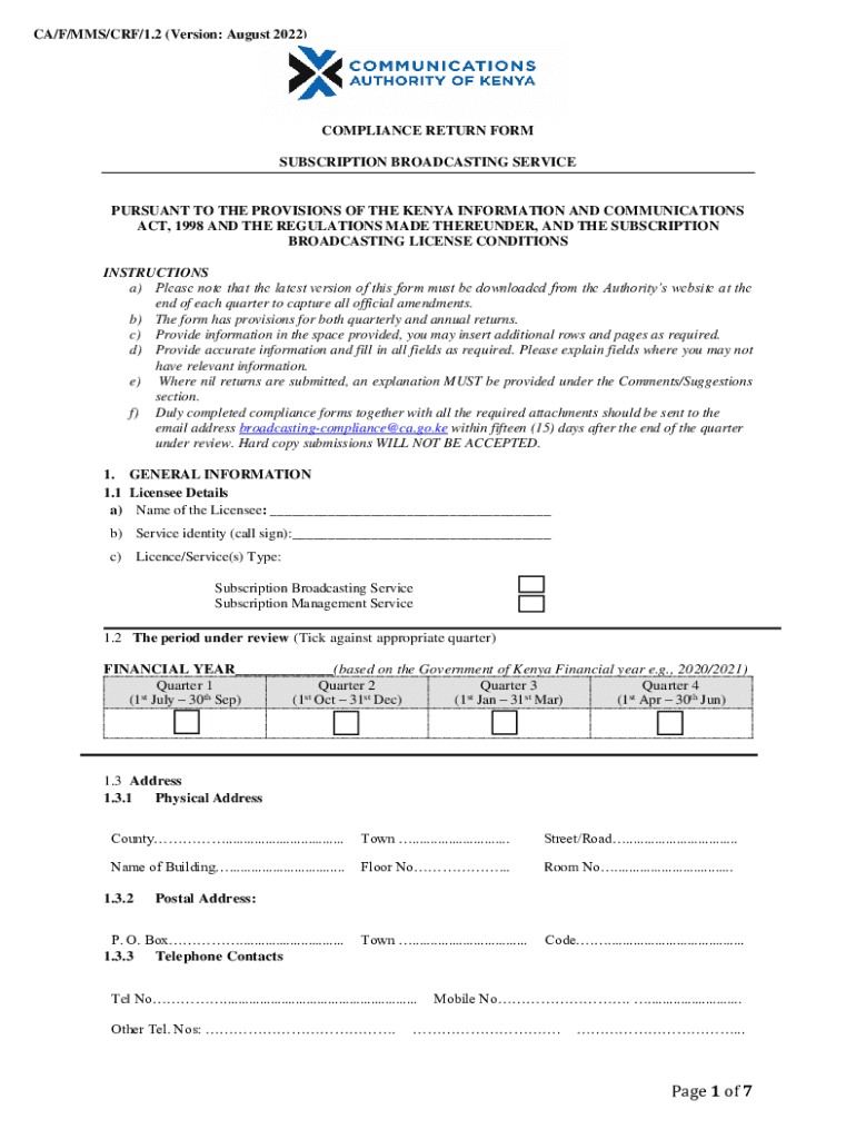 Fillable Online Subscription-Broadcasting-Service-Compliance-Return ...