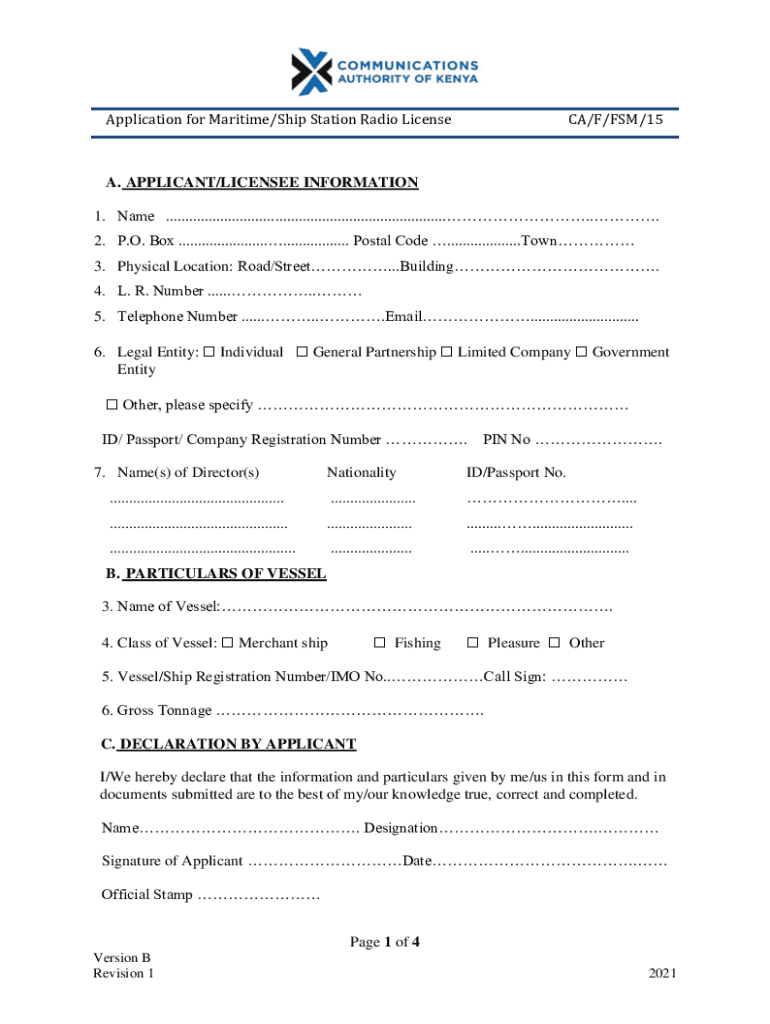 Fillable Online Application for Maritime/Ship Station Radio License CA ...