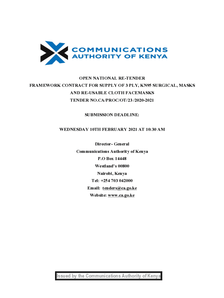 Fillable Online Open National Re-Tender For Framework Contract for The ...