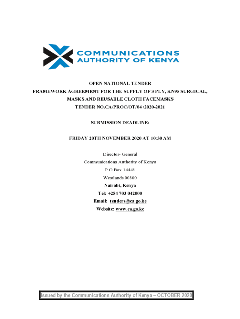 Fillable Online Open National Tender -Framework Agreement for the ...