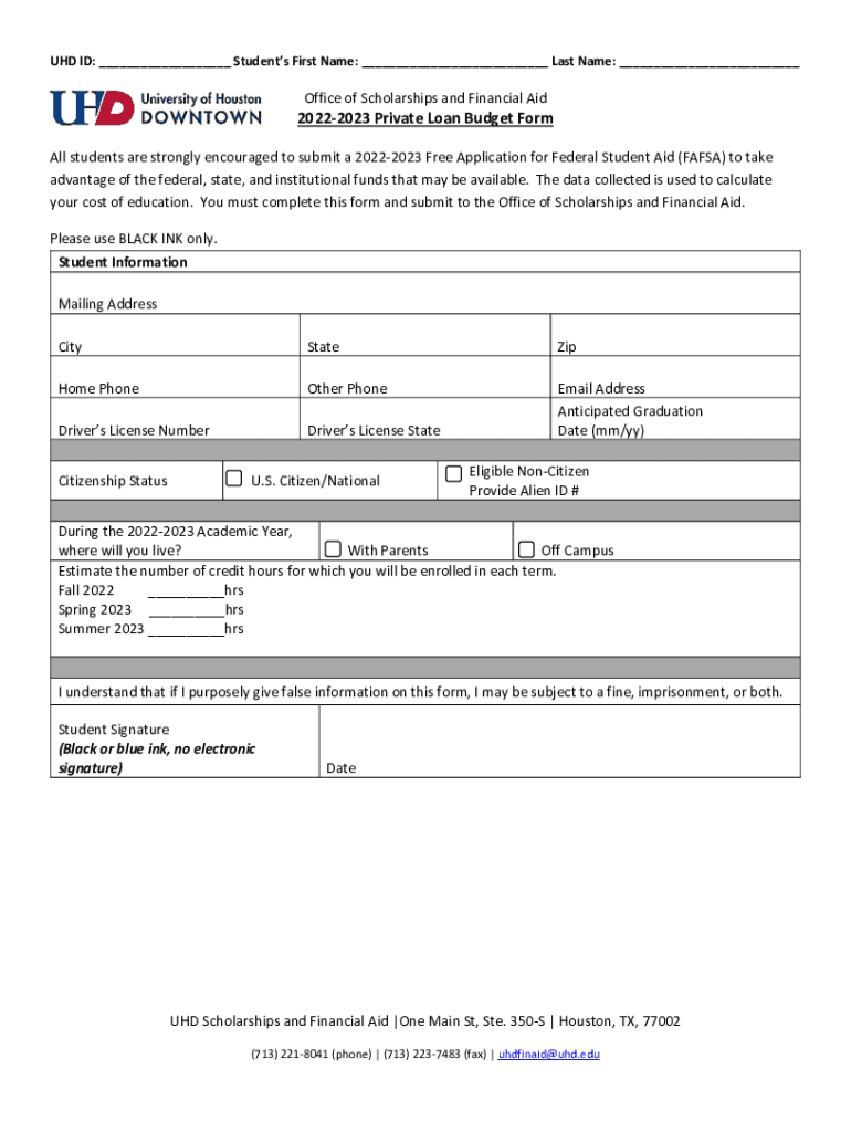 Fillable Online University of Houston-Downtown (UHD) Financial Aid and ...