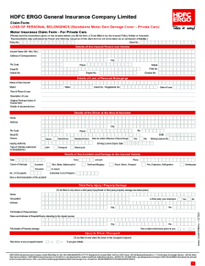 Fillable Online Claim Form - Standalone OD.cdr - HDFC Ergo Fax Email ...