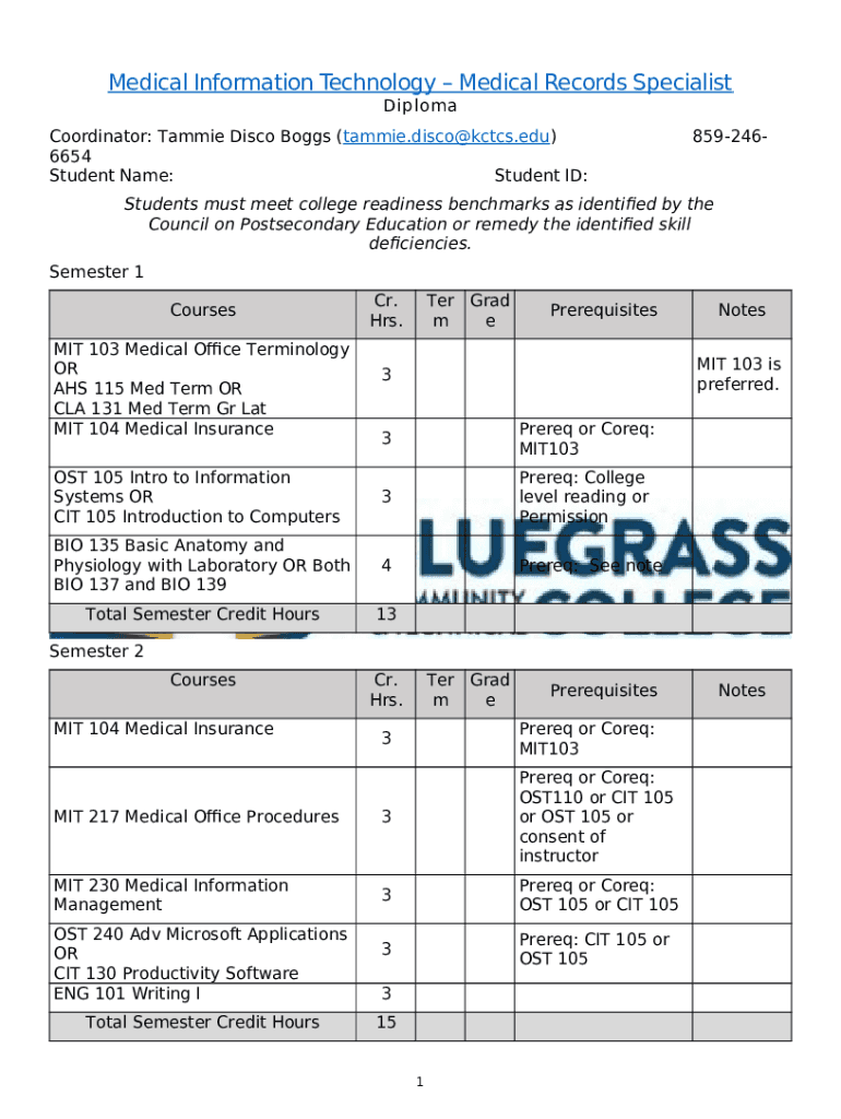 Electronic Health Records Specialist Certificate - KCTCS Doc Template ...