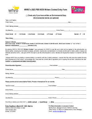 Fillable Online education whro Jax PBS KIDS Writers Contest Entry Form ...