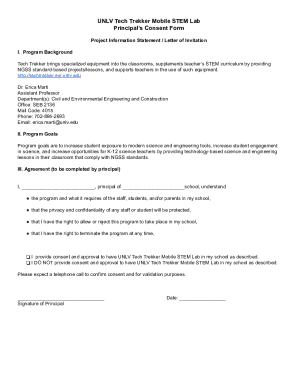 Fillable Online UNLV Tech Trekker Mobile STEM Lab Principal's Consent ...