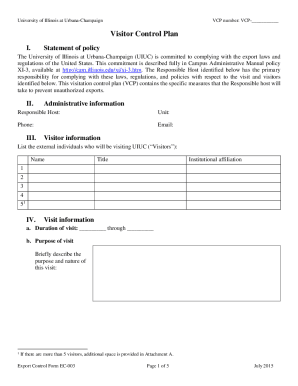 Fillable Online sponsoredprograms illinois Visitor Control Plan (VCP ...