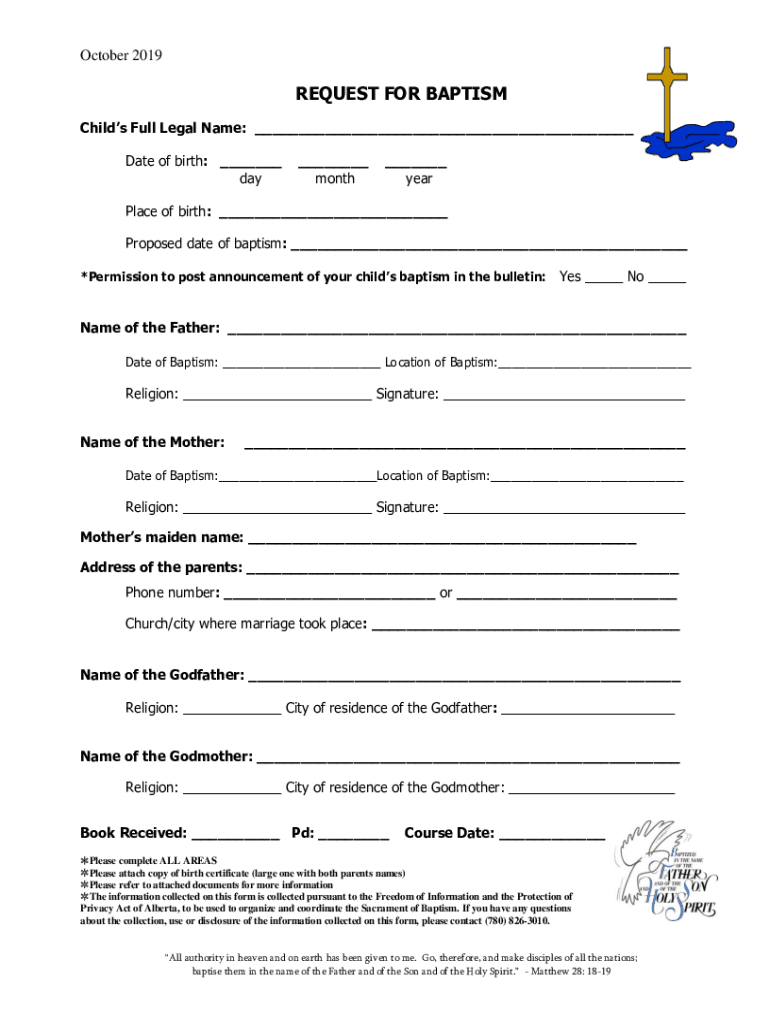 Fillable Online Baptism Form Children - Christ the King Roman Catholic Church Fax Email Print ...