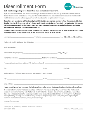 Fillable Online Disenrollment Form - Allwell Medicare Fax Email Print ...