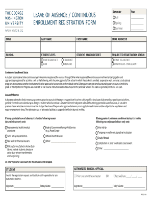 Fillable Online LEAVE OF ABSENCE / CONTINUOUS ENROLLMENT REGISTRATION ...