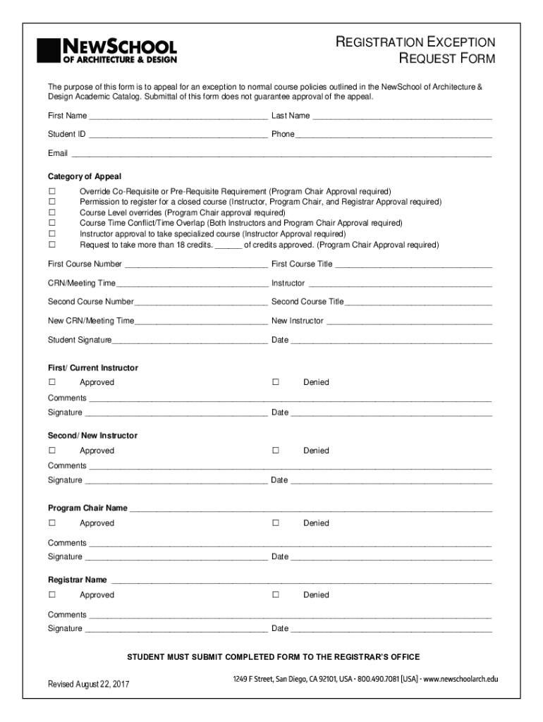 Fillable Online REGISTRATION EXCEPTION REQUEST FORM Fax Email Print ...