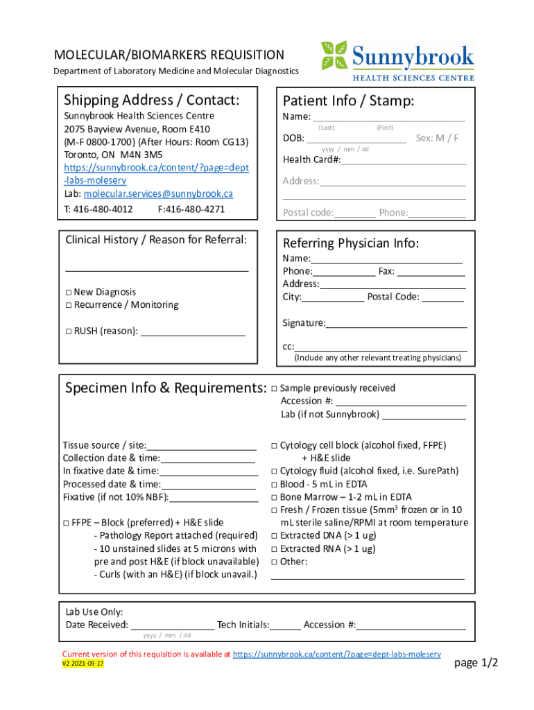 Fillable Online Department of Anatomic Pathology - Sunnybrook Hospital Fax Email Print - pdfFiller