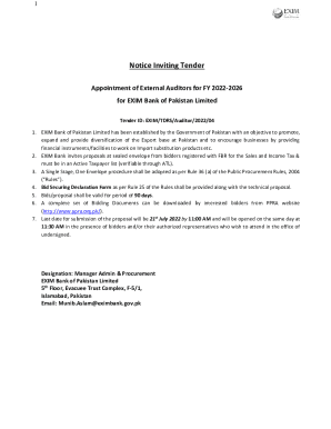 Fillable Online Notice Inviting Tender - Exim Bank of Pakistan Fax ...