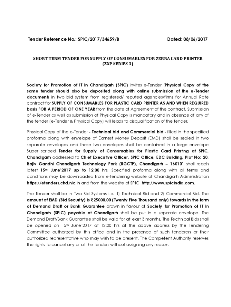 Fillable Online Tender Reference No.: SPIC/2017/34659/B Dated: 08/06 ... Fax Email Print - pdfFiller